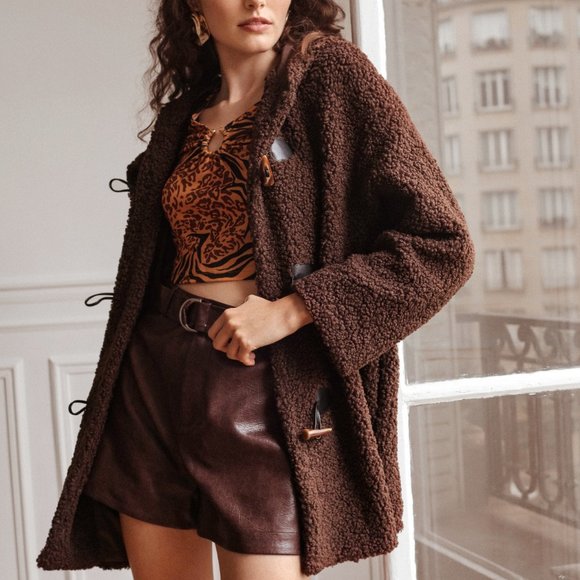 Jackets & Coats | New Frenchy Drop Shoulder Hooded Teddy Duffle Coat ...